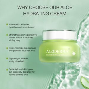 Aloderma Hydrating Face Cream for Dry Skin Made with 70% Organic Aloe Vera - Natural Hydration with Hyaluronic Acid & Arginine - Nourishing Aloe Vera Face Cream - Moisturizing Dry Skin Cream, 1.7oz