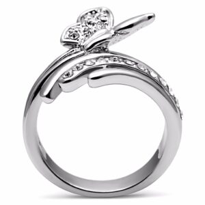 Lanyjewelry Clear CZ set in Butterfly Stainless Steel Non Tarnish Wide Band Ring - SIZE 5