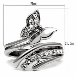 Lanyjewelry Clear CZ set in Butterfly Stainless Steel Non Tarnish Wide Band Ring - SIZE 5