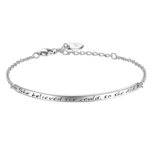 graduation gifts 925 sterling silver women engraved inspirational adjustable bracelet “she believed she could so she did” friendship gift (a-silver)