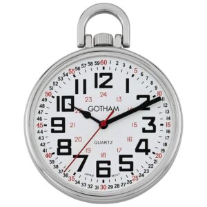 gotham men's silver-tone slim railroad 24 hour open face quartz pocket watch # gwc15029s