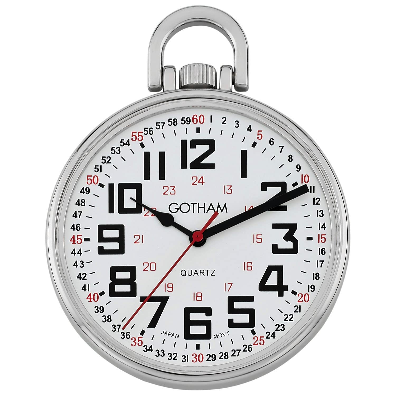 Gotham Men's Silver-Tone Slim Railroad 24 Hour Open Face Quartz Pocket Watch # GWC15029S