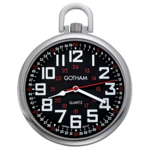 gotham men's silver-tone slim railroad 24 hour open face quartz pocket watch # gwc15029sbk