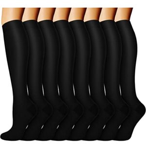 actinput 8 pairs compression socks women & men -best medical,travel & flight socks-running & fitness，pregnancy (l/xl, black)