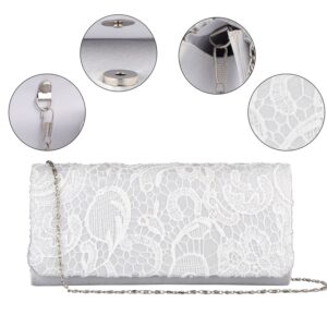 BAGLAMOR Clutch Purses for Women Wedding White Lace Floral Handbag Evening Bag