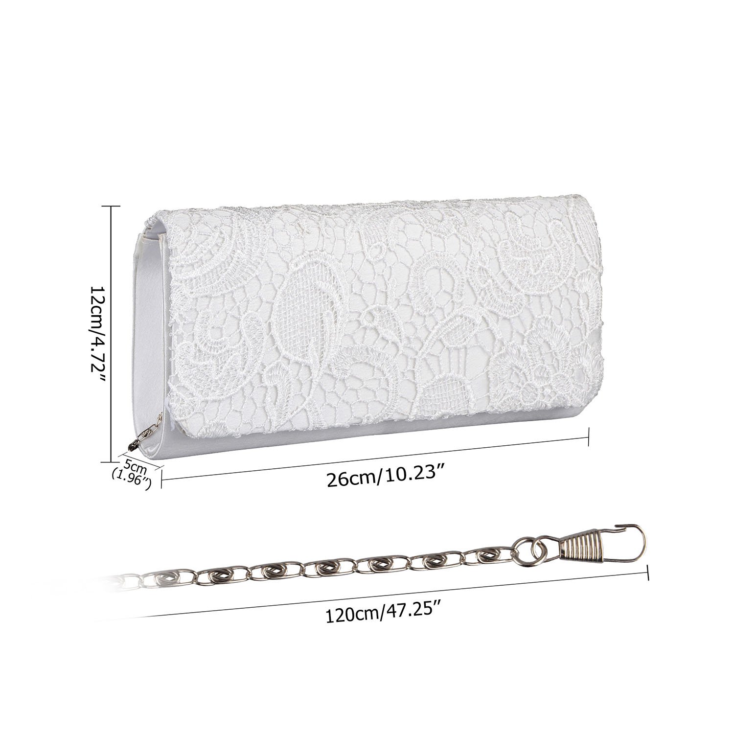 BAGLAMOR Clutch Purses for Women Wedding White Lace Floral Handbag Evening Bag