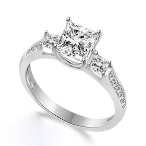 New Attractive 3.00ct Princess Cubic Diamond 10k WG Engagement-Wedding Ring+Gift