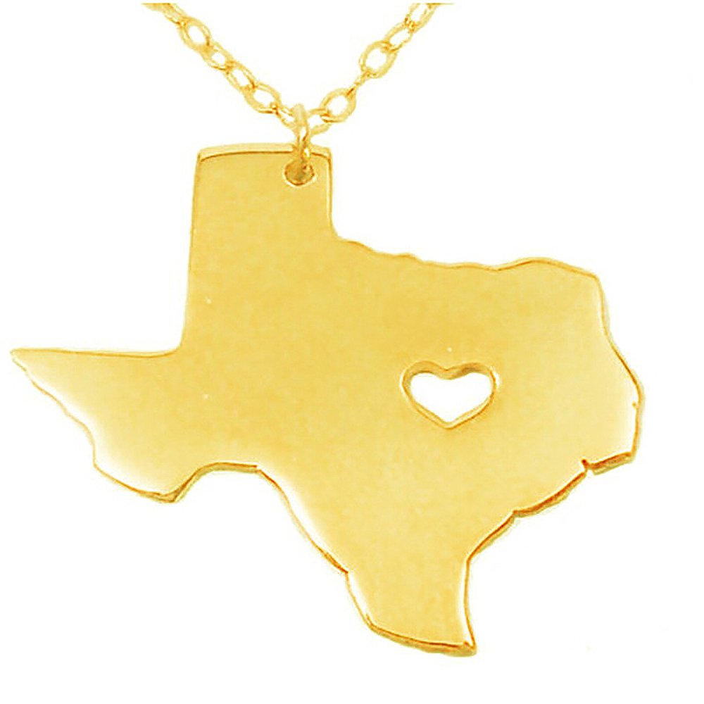 Meiligo 18K Gold Silver Country Map Charm Pendant State of Texas Map Necklace Jewelry (Gold)