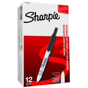 sharpie retractable permanent markers, ultra fine point, black, 12 count