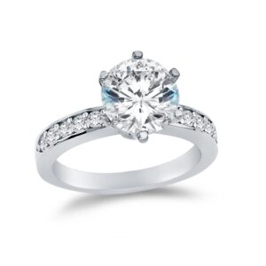 size - 7 - solid 14k white gold round cut wedding engagement ring with side stones, cz cubic zirconia (3 ct.)