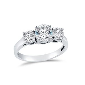 size - 4 - solid 14k white gold round cut three 3 stone wedding engagement ring, cz cubic zirconia (1.7 ct.)