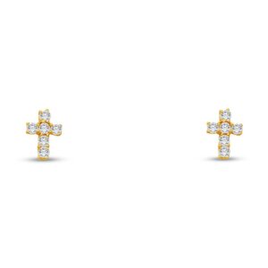 14k yellow gold cz cubic zirconia cross crucifix stud earrings with screw back