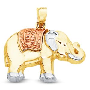 sonia jewels 14k tri 3 color gold diamond-cut ornate elephant pendant charm (16x24 mm)