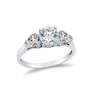 size - 7 - solid 14k white gold round cut three 3 stone wedding engagement ring, cz cubic zirconia (1.5 ct.)