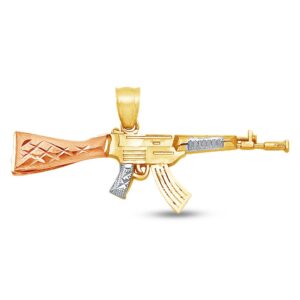 sonia jewels 14k tri 3 color gold diamond-cut ornate ak-47 rifle gun pendant charm (12x42 mm)