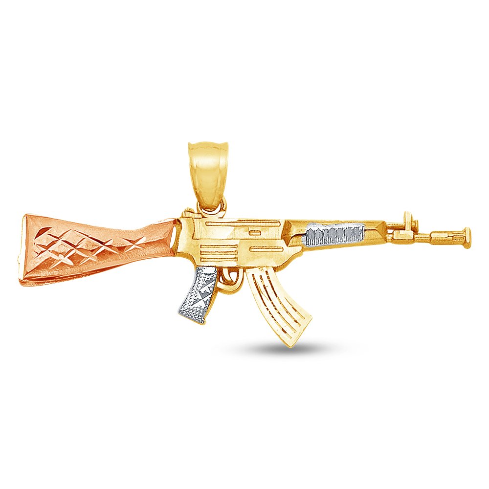 Sonia Jewels 14K Tri 3 Color Gold Diamond-Cut Ornate AK-47 Rifle Gun Pendant Charm (12x42 mm)