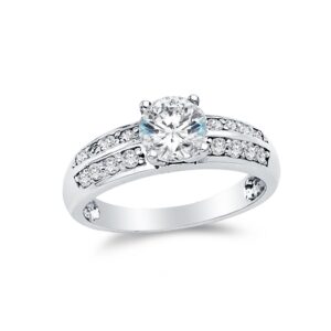 size - 8 - solid 14k white gold round cut wedding engagement ring with side stones, cz cubic zirconia (1.25 ct.)