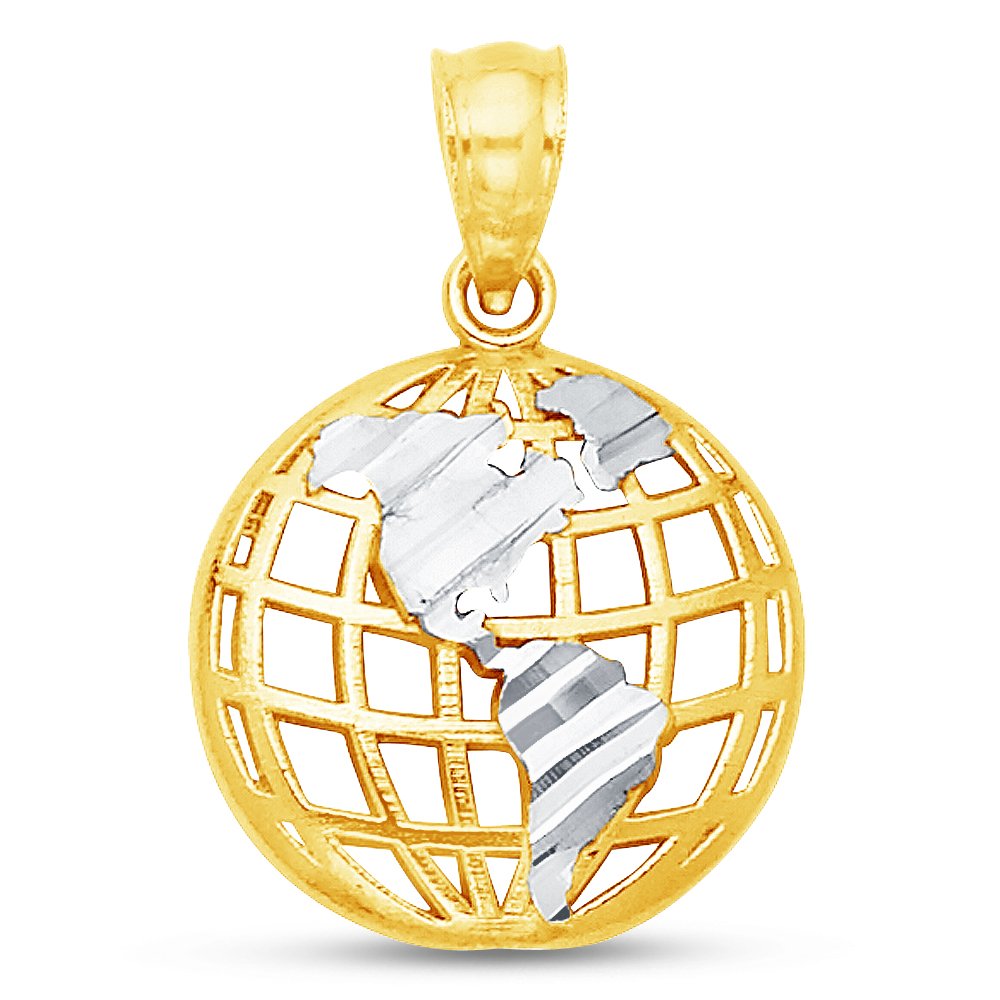 Sonia Jewels 14K Two 2 Tone White and Yellow Gold Diamond-Cut Ornate Globe Charm Pendant (13x13 mm)