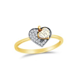 size - 10 - solid 14k yellow gold pave-set 15 anos quinceanera heart design right hand fashion ring, cz cubic zirconia