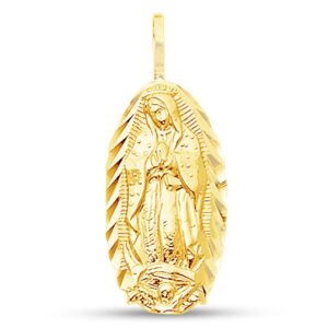 small 14k yellow gold diamond-cut religious our lady of guadalupe virgin mary pendant miracle medal charm (17x9 mm) (3/4" height) - jewelry gifts for women wife mom gifts for men husband dad