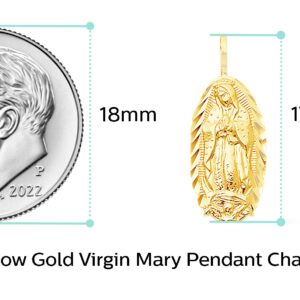 Small 14K Yellow Gold Diamond-Cut Religious Our Lady Of Guadalupe Virgin Mary Pendant Miracle Medal Charm (17x9 mm) (3/4" height) - Jewelry Gifts For Women Wife Mom Gifts For Men Husband Dad