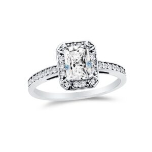 size - 8 - solid 14k white gold radiant cut wedding engagement ring with side stones, cz cubic zirconia (1.5 ct.)