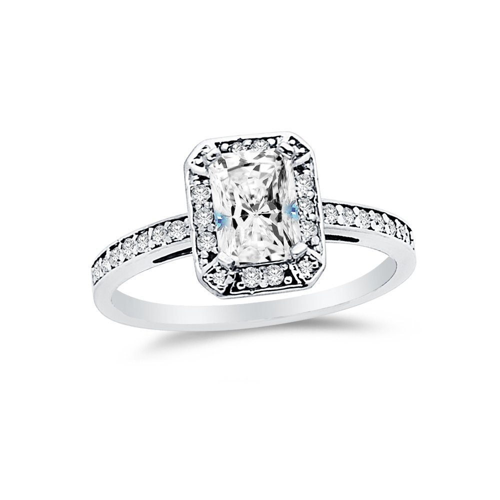 Size - 8 - Solid 14k White Gold Radiant Cut Wedding Engagement Ring with Side Stones, CZ Cubic Zirconia (1.5 ct.)