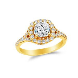 size - 6 - solid 14k yellow gold round cut halo wedding engagement ring with side stones, cz cubic zirconia (1.5 ct.)