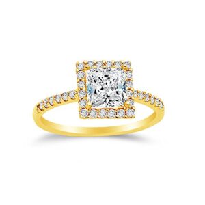 size - 5 - solid 14k yellow gold cz cubic zirconia princess cut halo wedding engagement ring (1.5 ct.)