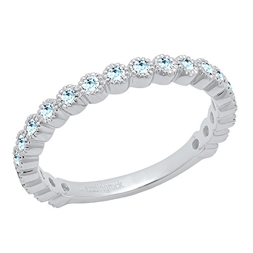 Dazzlingrock Collection Round Aquamarine Eternity Stackable Anniversary Wedding Band in 14K White Gold, Size 7.5