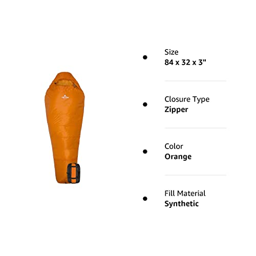 TETON Sports Altos-S 0F Ultralight Mummy Sleeping Bag for Camping, Hiking, Backpacking (Orange), 84 x 32 x 3"