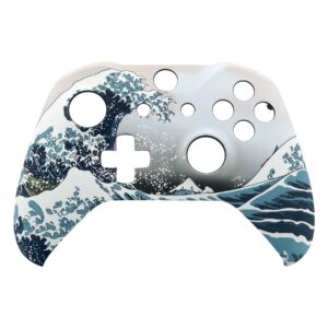 eXtremeRate The Great Wave Patterned Faceplate Front Housing Shell with Soft Touch Grip for Xbox One X S Controller Model 1708 - Controller NOT Included