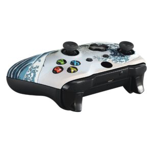 eXtremeRate The Great Wave Patterned Faceplate Front Housing Shell with Soft Touch Grip for Xbox One X S Controller Model 1708 - Controller NOT Included