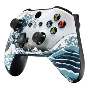 eXtremeRate The Great Wave Patterned Faceplate Front Housing Shell with Soft Touch Grip for Xbox One X S Controller Model 1708 - Controller NOT Included