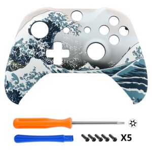 eXtremeRate The Great Wave Patterned Faceplate Front Housing Shell with Soft Touch Grip for Xbox One X S Controller Model 1708 - Controller NOT Included