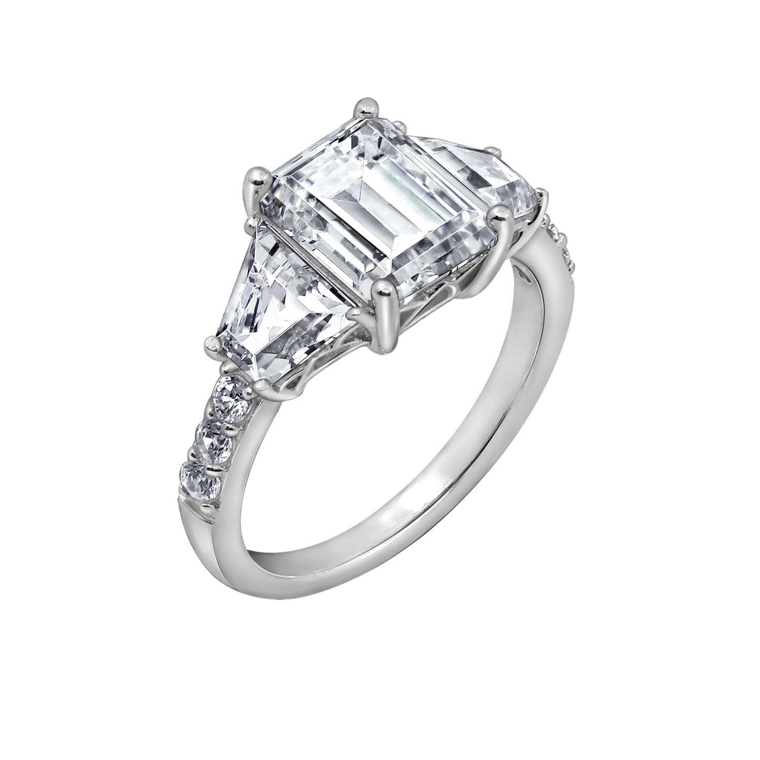 DIAMONBLISS Trapeze & Emerald Cut Ring 925 Sterling Silver Prong Set Engagement Ring Band | 5.00 Carats Cubic Zirconia CZ Simulated Diamond (8)