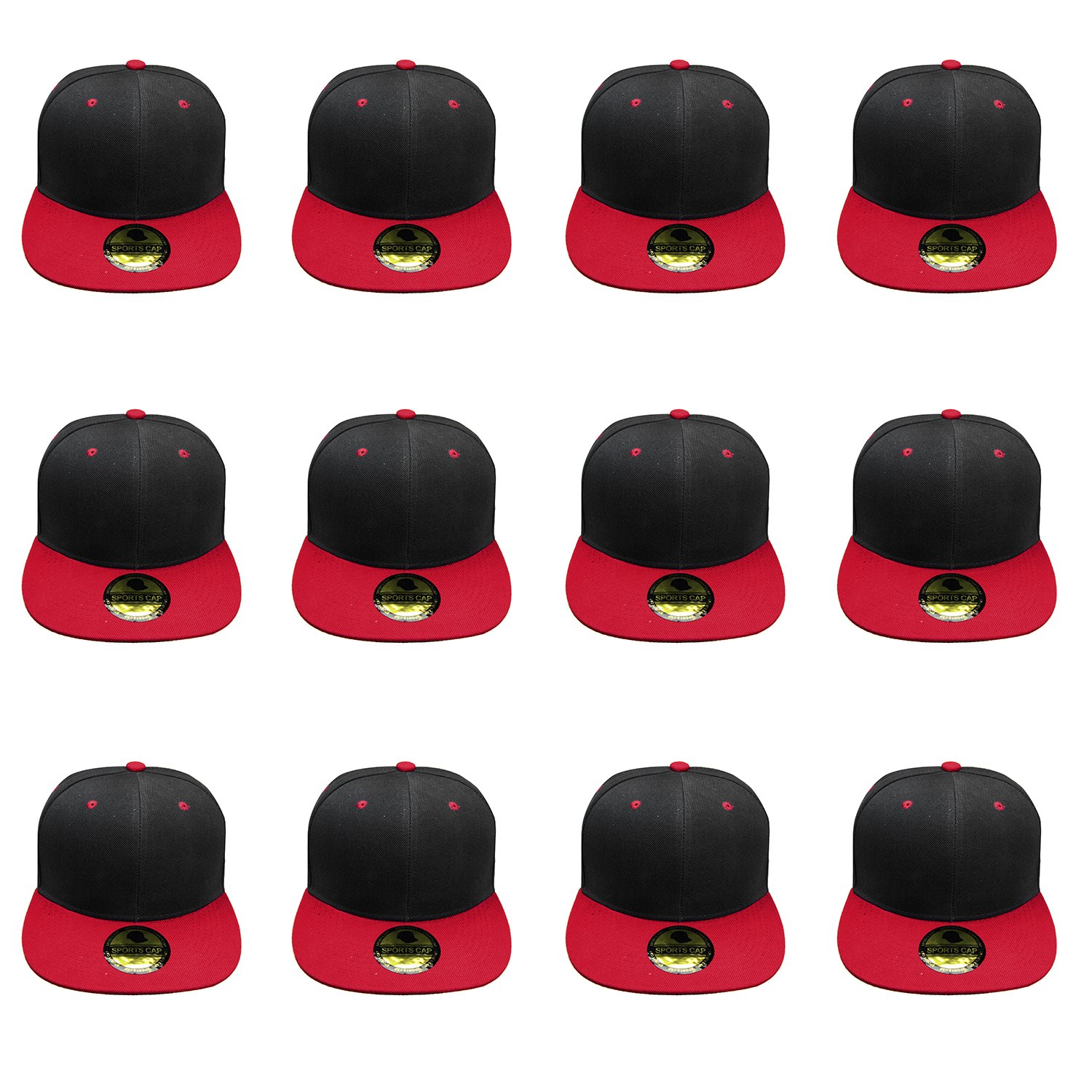 Gelante Plain Blank Flat Brim Adjustable Snapback Baseball Caps Wholesale LOT 1500-BlackRed-12PC