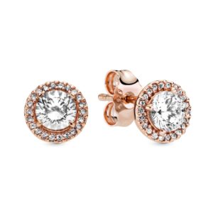 pandora round sparkle halo stud earrings - classic stud earrings - jewelry for women - 14k rose gold & cubic zirconia