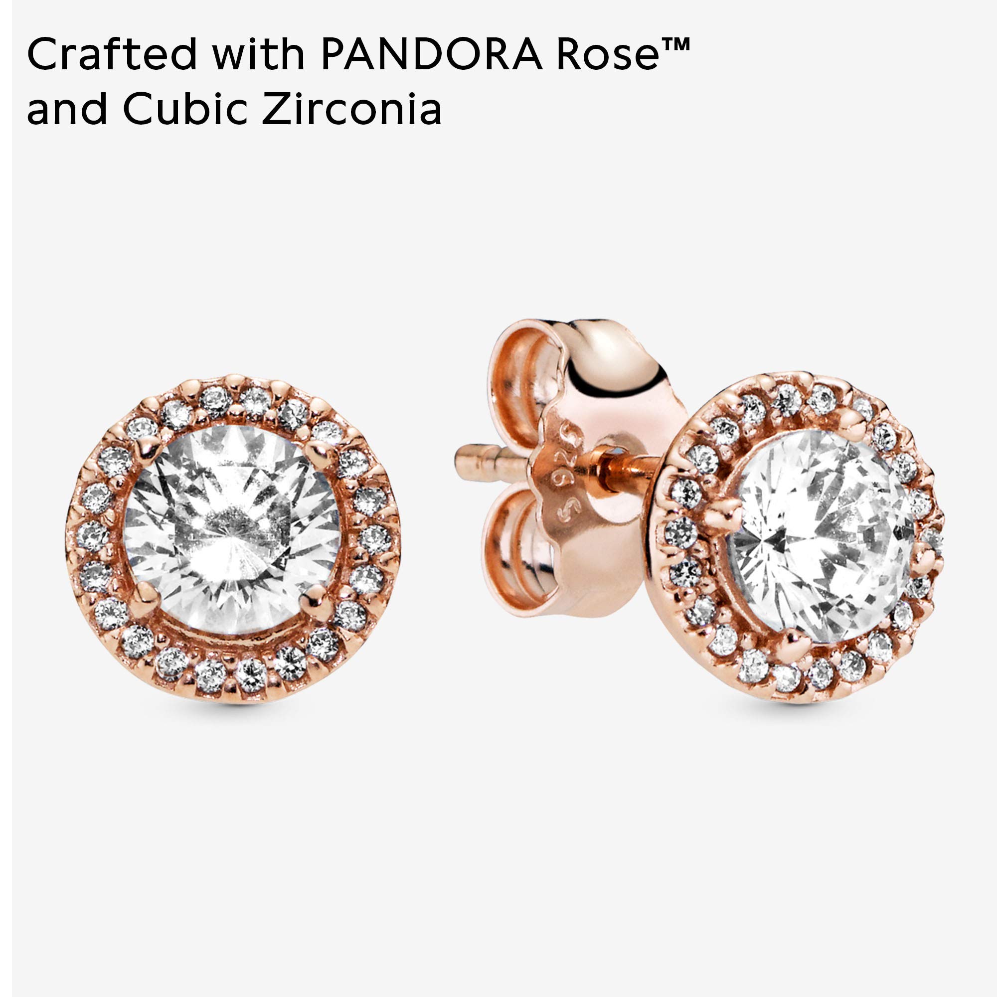 PANDORA Round Sparkle Halo Stud Earrings - Classic Stud Earrings - Jewelry for Women - 14k Rose Gold & Cubic Zirconia