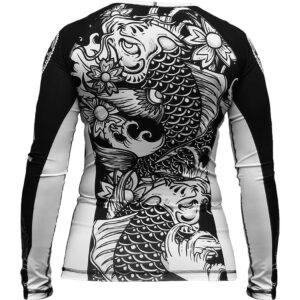 Hardcore Training Koi Women Rash Guard Long Sleeve Compression Base Layer Tight Fitness Yoga Running Gym Workout Black/White