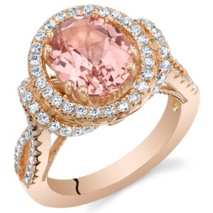 peora simulated pink morganite ring for women 925 sterling silver, large 3 carats oval shape 10x8mm, size 7