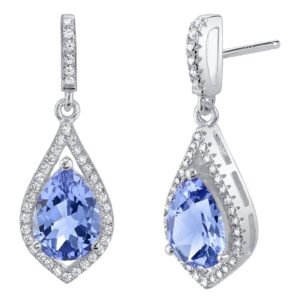 peora simulated tanzanite teardrop earrings for women 925 sterling silver, 4.75 carats total pear shape 10x7mm, friction backs