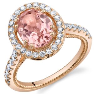 peora simulated morganite rose-tone sterling silver halo ring