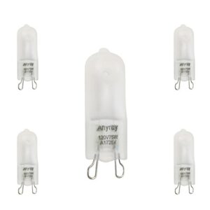 anyray® a1728f (5)-pack frosted glass 75 watt g9 t4 75w halogen bi-pin 130 volts 75watt