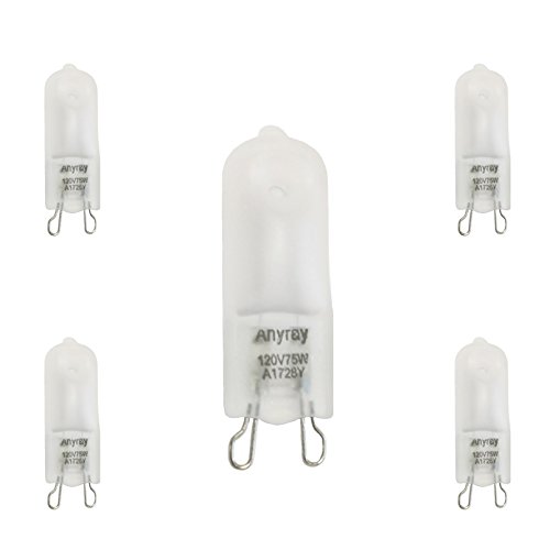 Anyray® A1728F (5)-Pack FROSTED GLASS 75 Watt G9 T4 75W Halogen Bi-Pin 130 Volts 75Watt