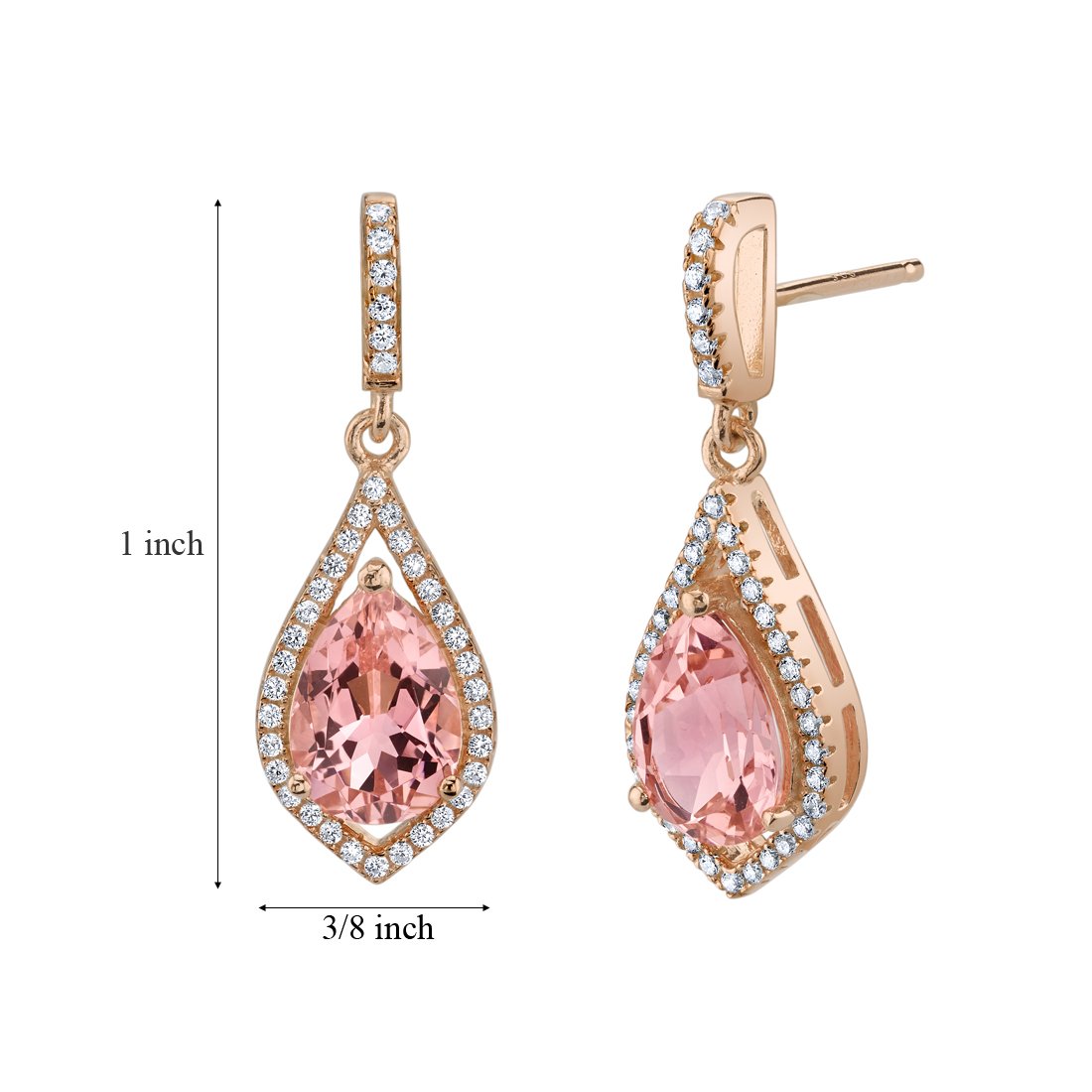 Peora Simulated Morganite Earrings in Rose Gold-Tone Sterling Silver, Eden Tear Drop Design, 4.75 Carats total Pear Shape, Hypoallergenic, Friction Backs