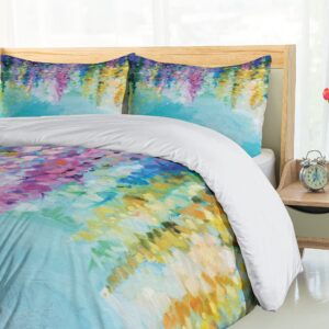 Ambesonne Flower Duvet Cover Set, Abstract Ivy Romantic and Landscape Spring Floral Art Nature Theme, Decorative 3 Piece Bedding Set with 2 Pillow Shams, King Size, Turquoise Purple