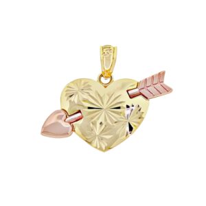 charm america - gold arrow through heart charm - 14 karat solid yellow and rose gold