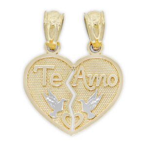 charm america - gold break-apart te amo heart charm - 14 karat solid gold