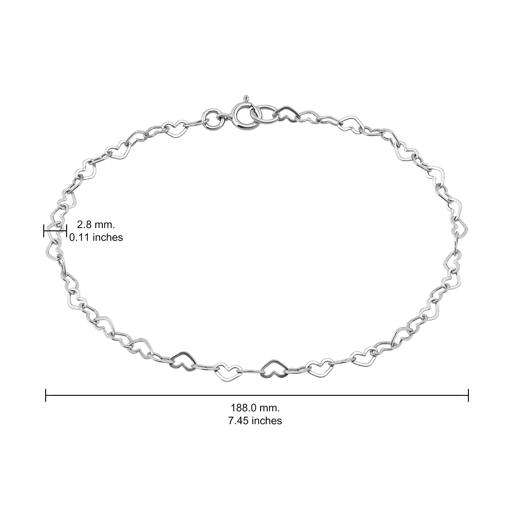 Sterling Silver Heart Loop Link Chain Tennis Bracelet for Women Teens